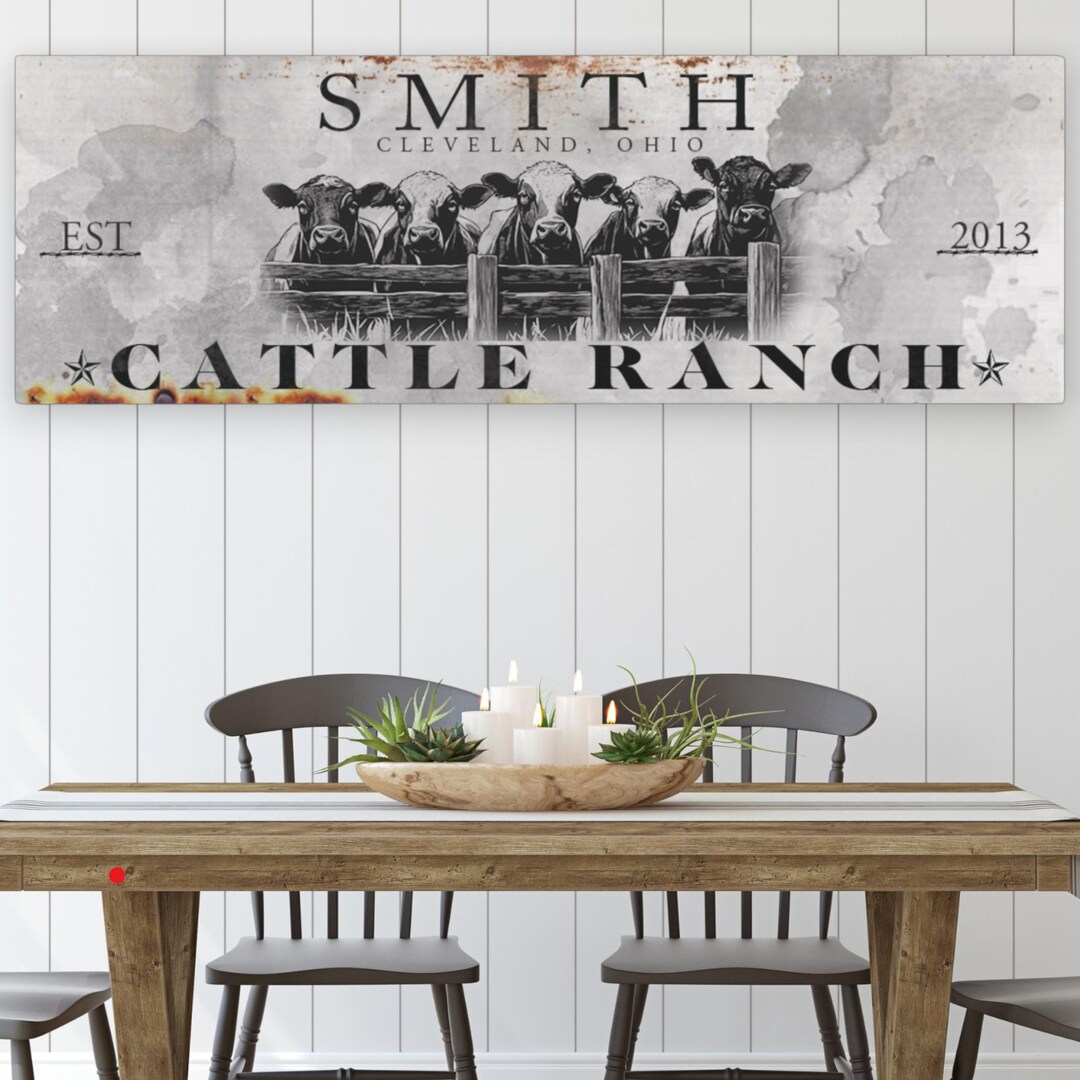 Cattle Ranch Canvas Sign, Rustic Cattle Ranch Sign, Established ...