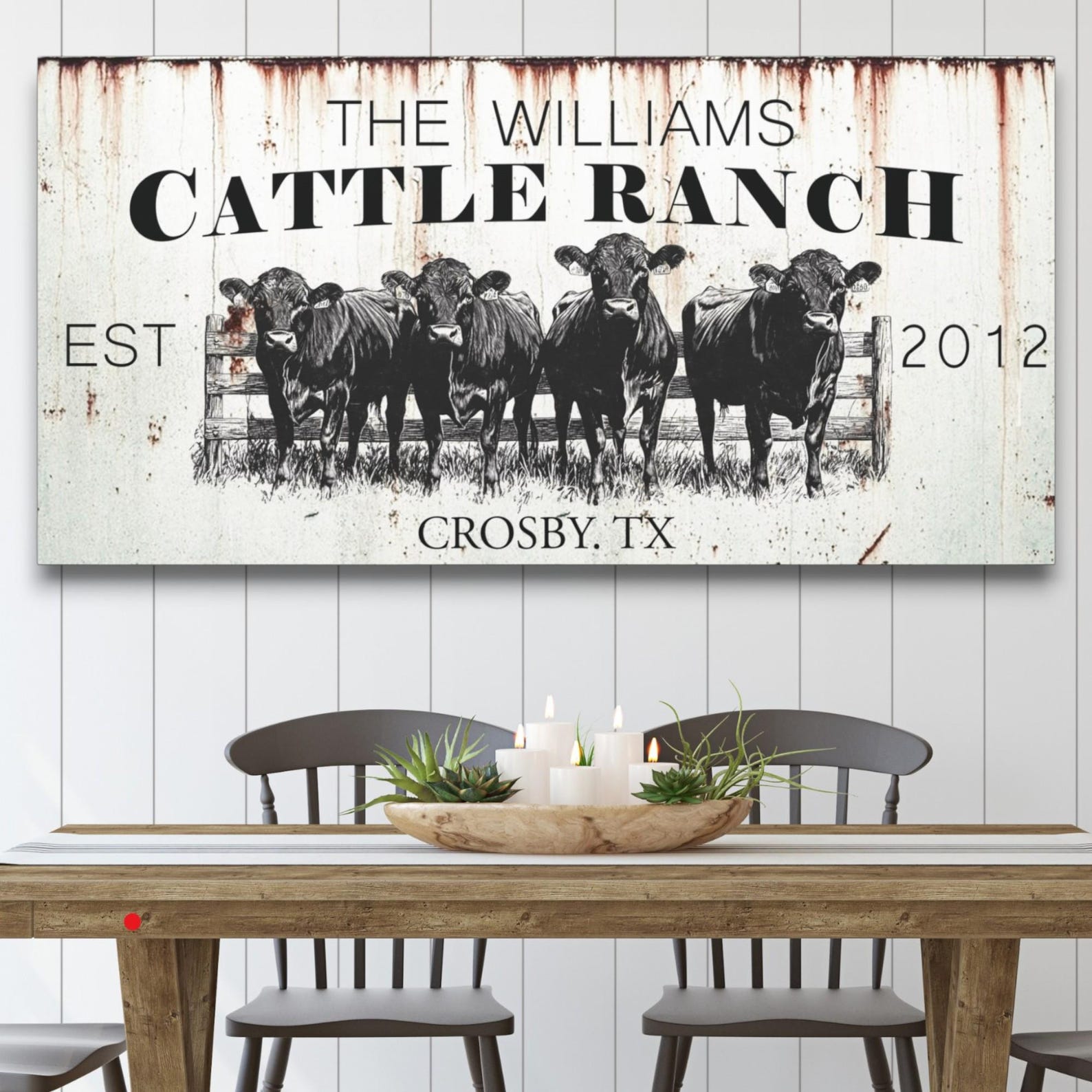 Custom Cattle Canvas Sign, Family Name Sign, Cattle Ranch Sign, Rustic ...