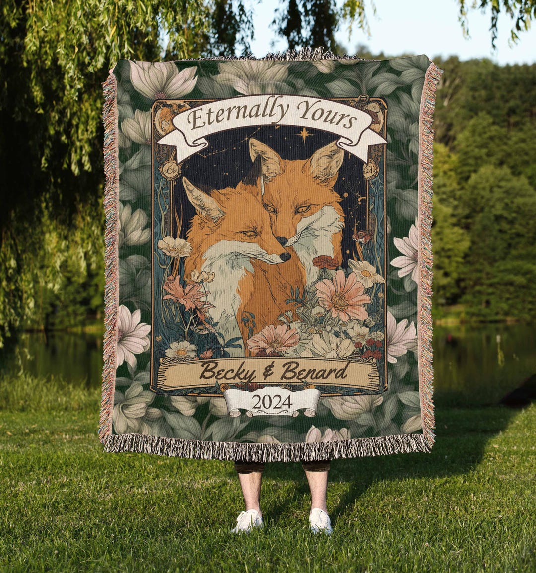Personalized Couples Fox Woven Blanket, Custom Fox Throw, Fox Couple ...