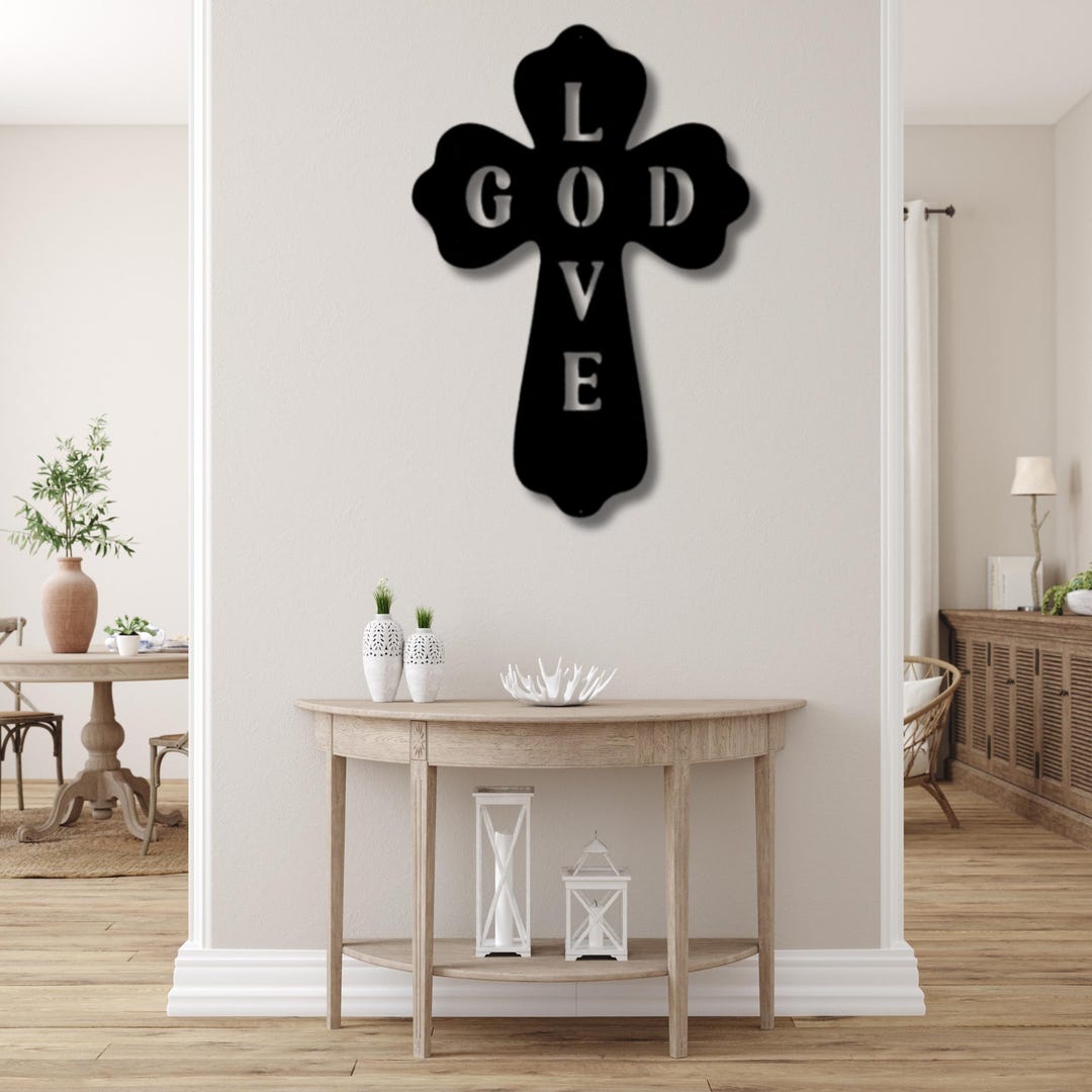 God Love Metal Sign, Faith Cross Monogram, Living Room Wall Hanging ...