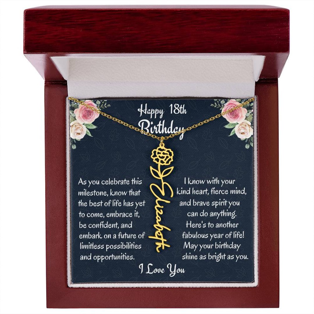 Custom 18th Birthday Birth Flower Name Necklace Personalized - Etsy
