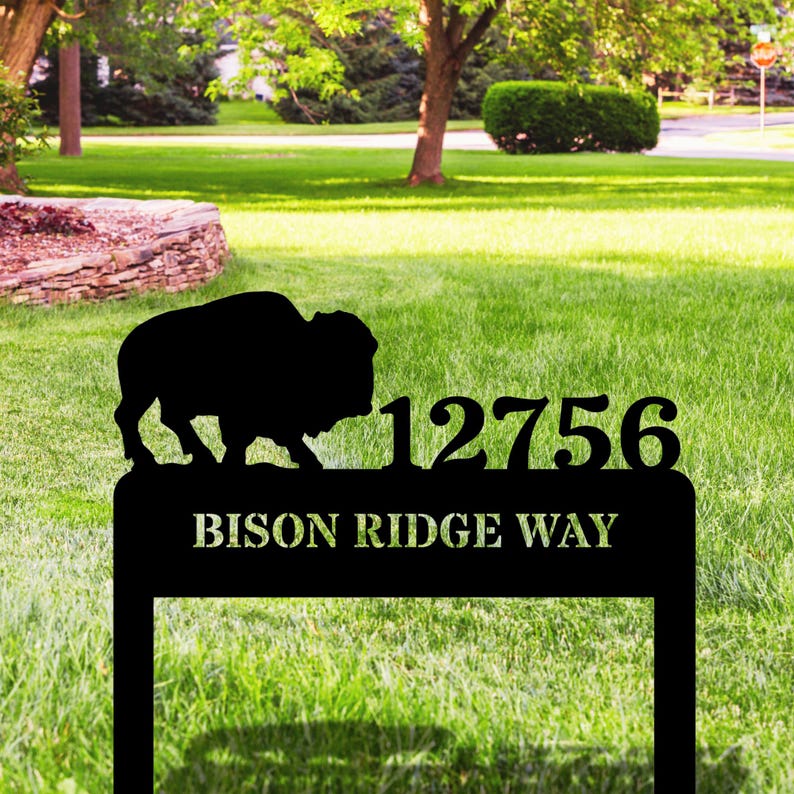 Customized Bison Address Stake, Metal Address Sign, Horizontal Address ...