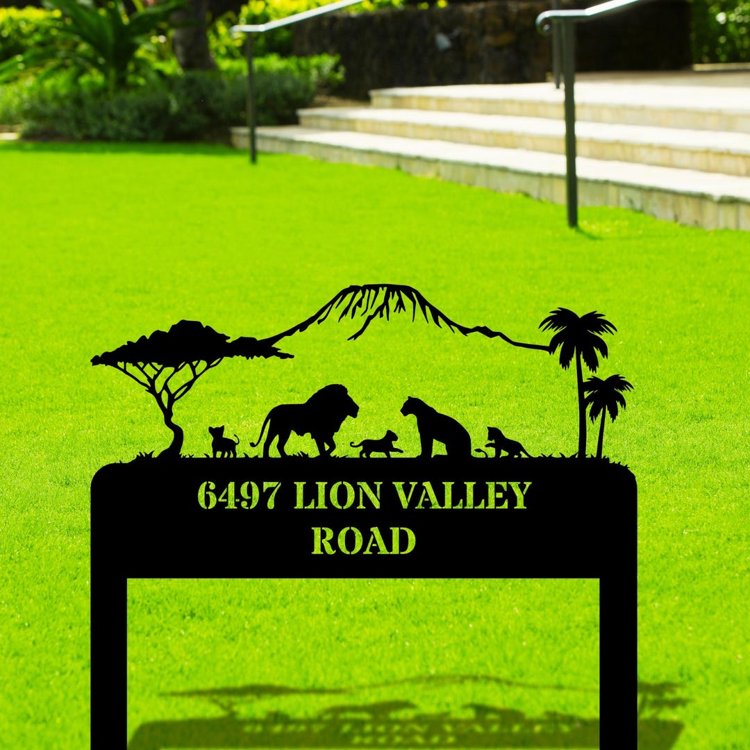 Personalized Lion Family Address Stake Sign, Lion King Metal Address ...