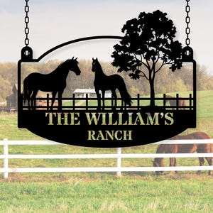 Custom Horse Ranch Hanging Metal Sign, Horse Stable Decor, Personalized ...