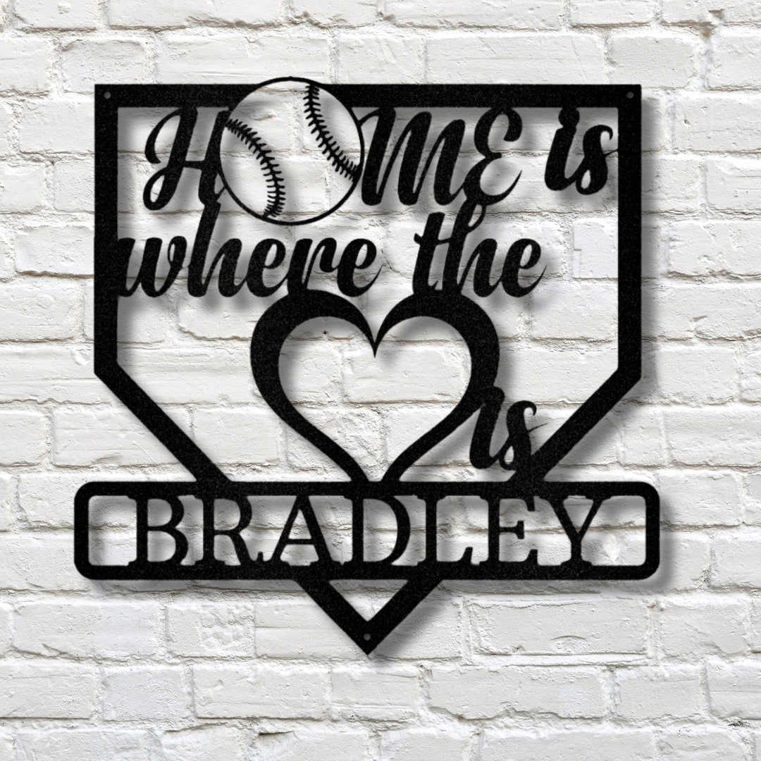 Personalized Home Plate Metal Sign, Heart Name Baseball Metal Sign ...