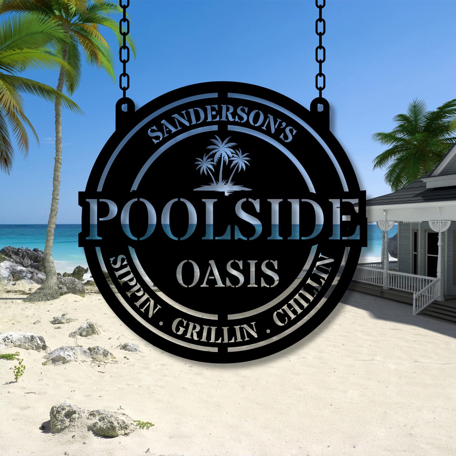 Personalized Poolside Oasis Metal Sign, Outdoor Decor, Pool Signs for ...