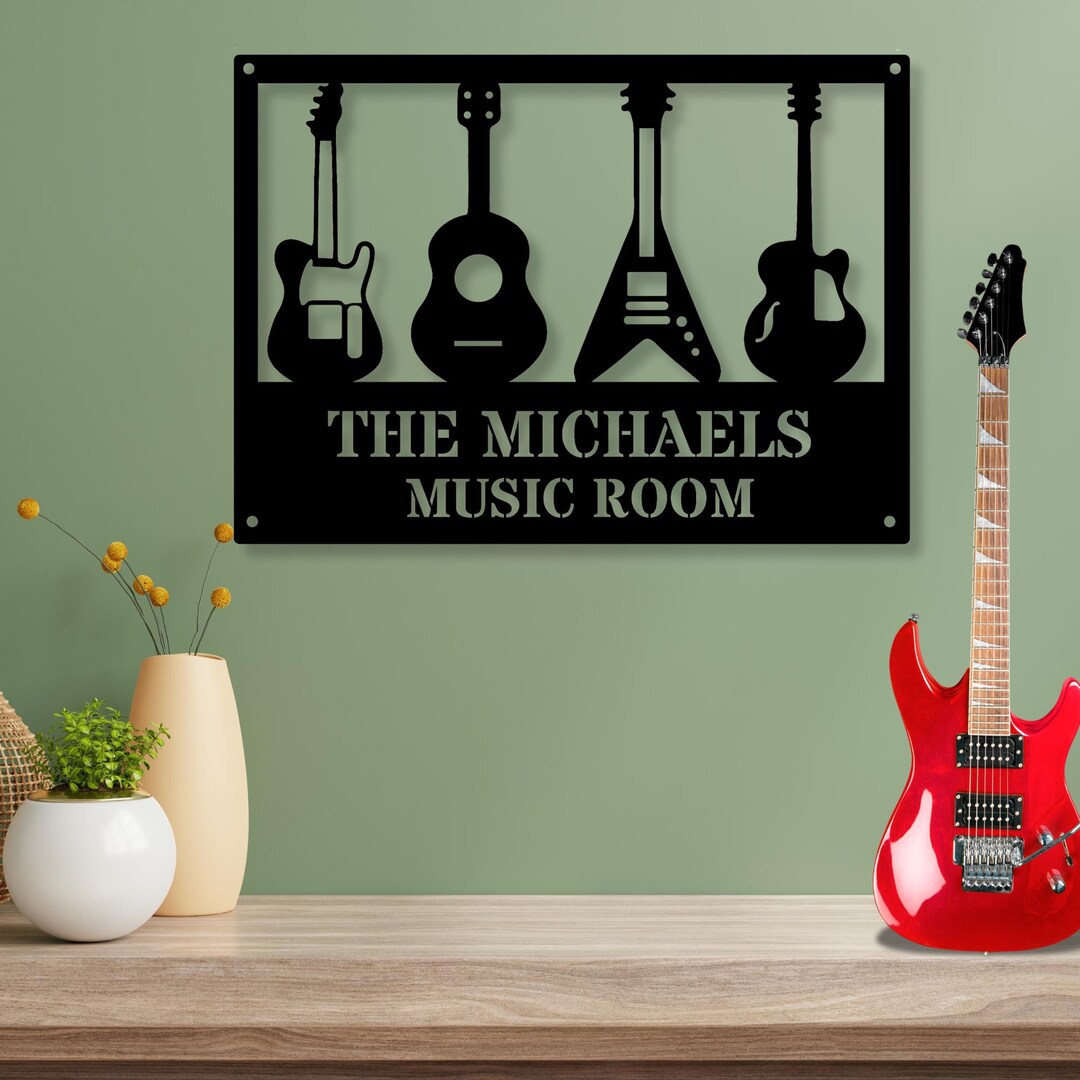 Personalized Guitar Musical Instrument Metal Wall Sign, Custom Name ...
