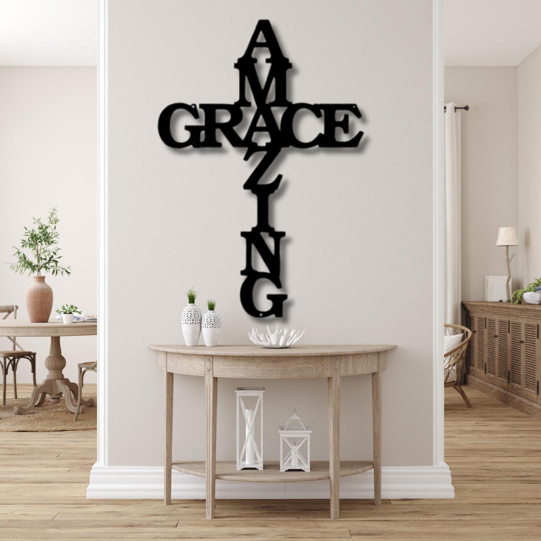 Amazing Grace Cross Metal Sign, Gift for Christians, Metal Wall Sign ...