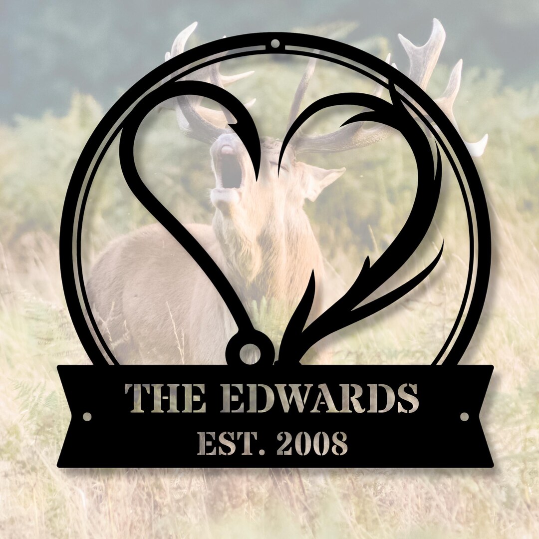 Personalized Antler Fishing Hook Metal Sign, Custom Name Fishing Hook ...