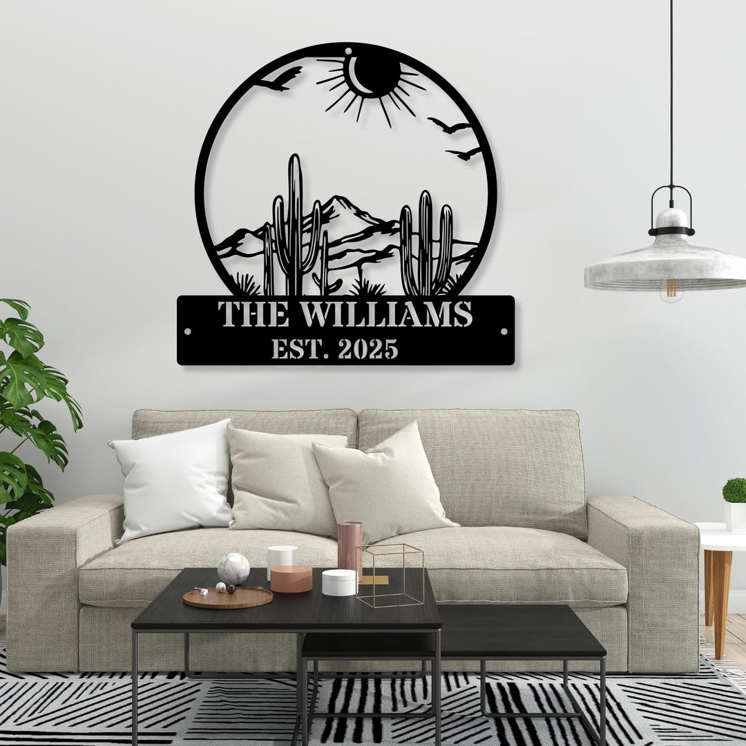 Custom Cactus Metal Sign, Personalized Cactus Name Sign, Housewarming ...