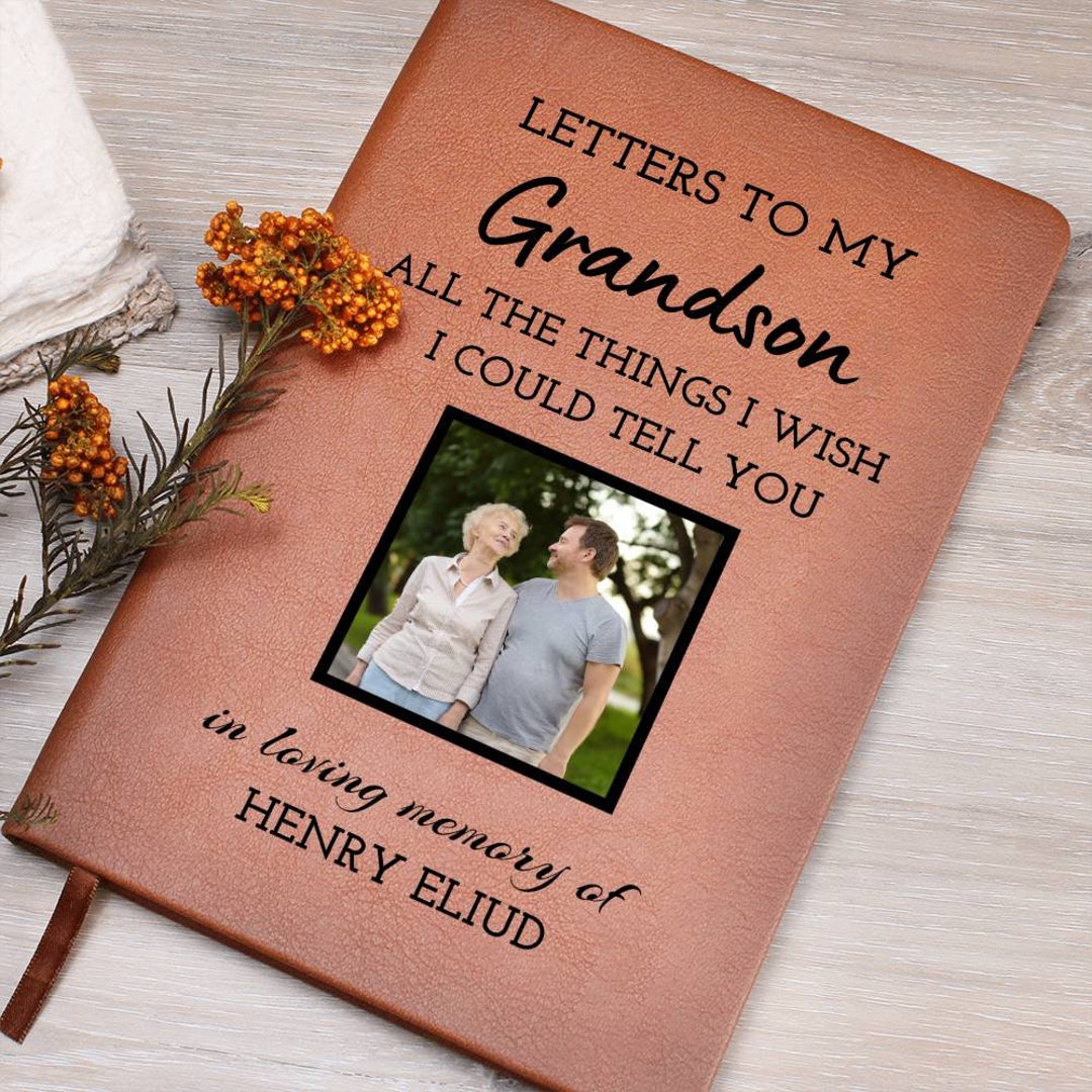 Grandson Remembrance Photo Leather Journal, Grandson in Heaven Gift ...