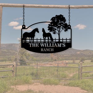 Custom Horse Ranch Hanging Metal Sign, Horse Stable Decor, Personalized ...