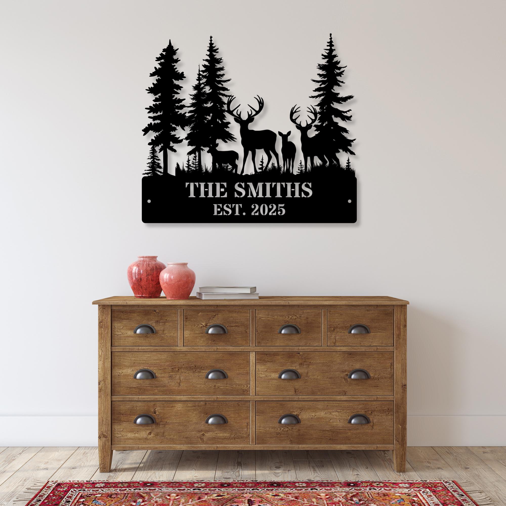 Custom Deer Forest Metal Sign, Personalized Deer Family Name Sign, Last ...