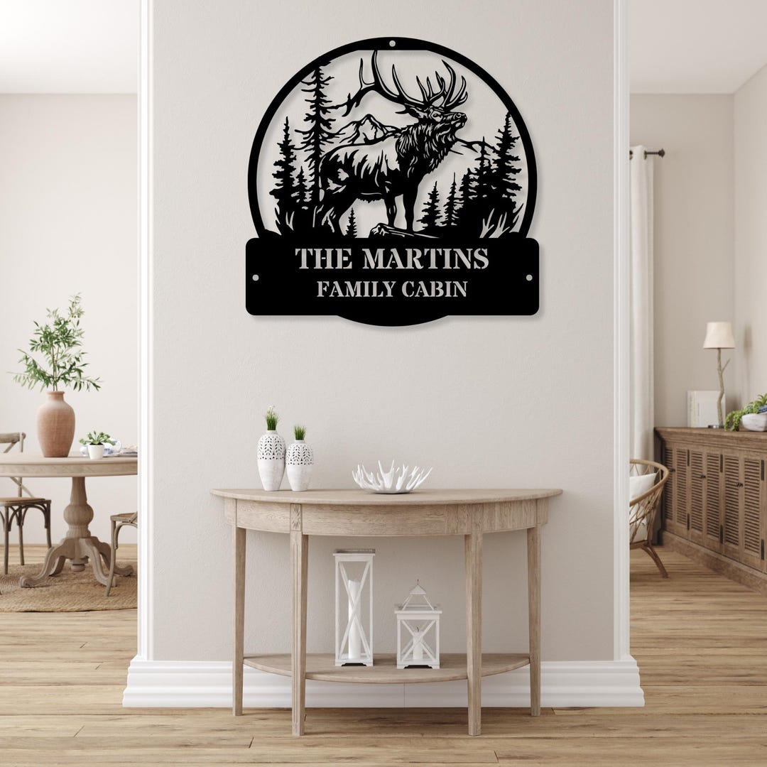 Custom Elk Metal Wall Sign, Personalized Cabin Metal Sign, Last Name ...