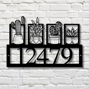 Cactus House Number Metal Sign, Home Address Sign, Porch Address Metal ...