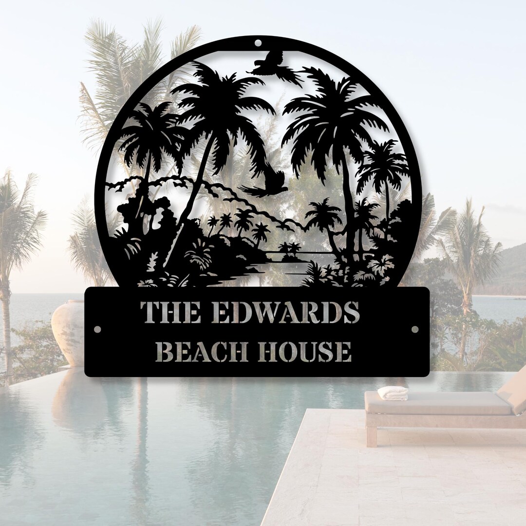 Customized Beach House Sign, Personalized Beach Wall Art Decor, Summer ...