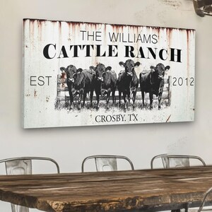 Custom Cattle Canvas Sign, Family Name Sign, Cattle Ranch Sign, Rustic ...
