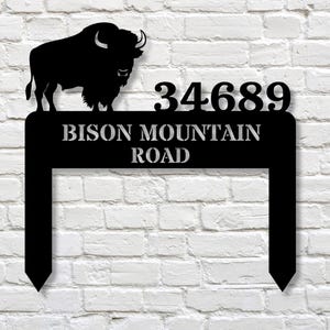 Customized Bison Metal Address Stake Sign, Bison Front Yard Address ...