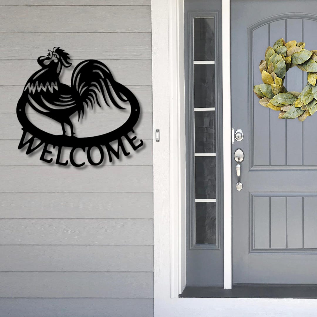 Welcome Rooster Metal Sign, Front Door Signage, Porch Decor, Patio ...