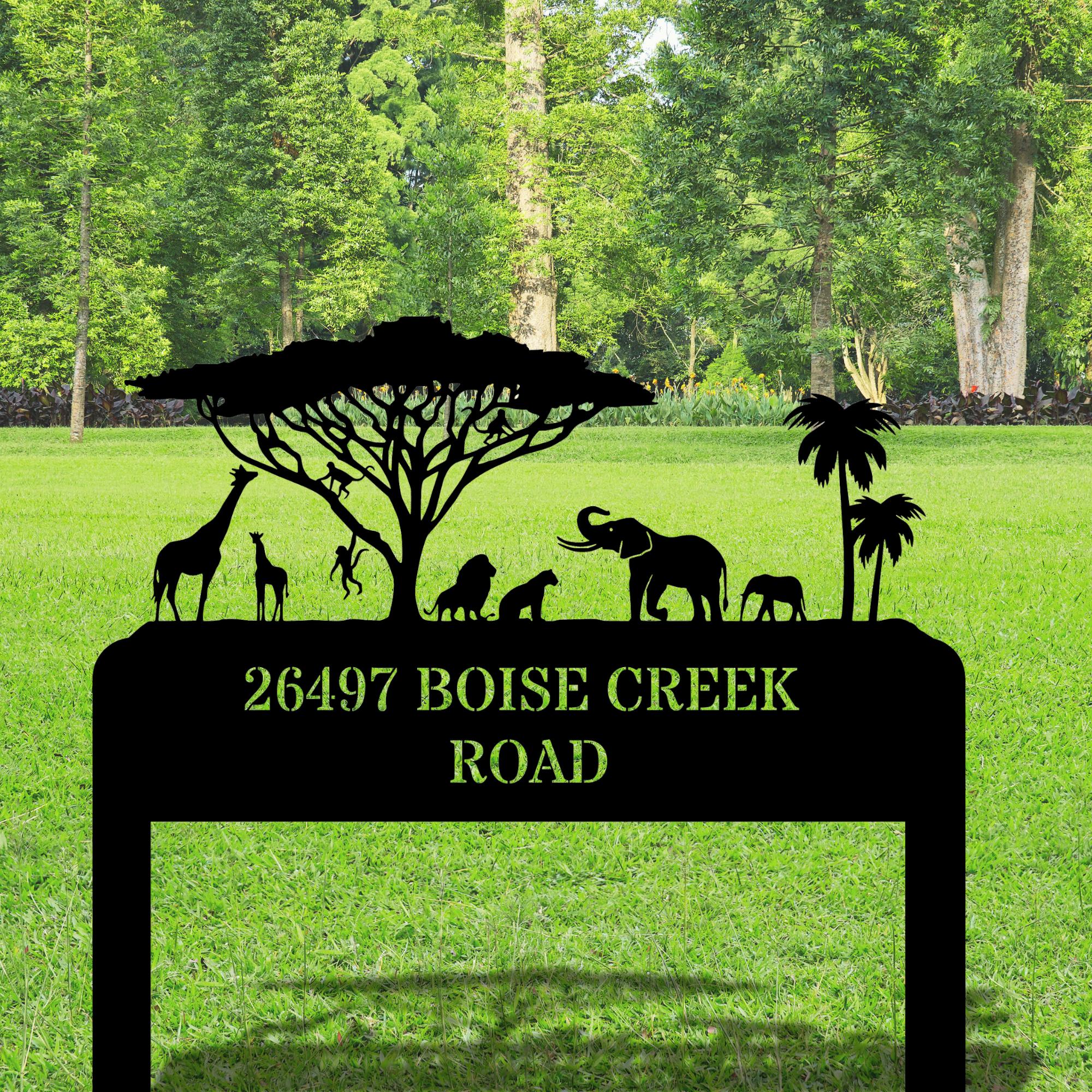 African Savannah Address Stake Sign, African Animals Metal Sign Metal ...