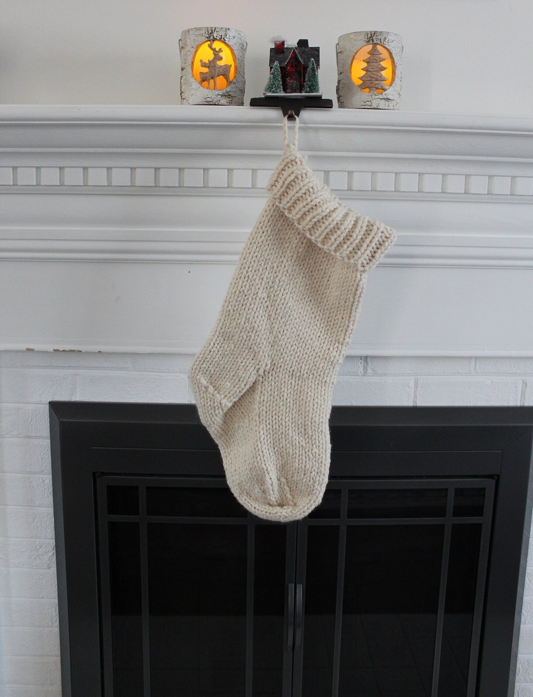 Large Handknit Stocking Christmas Cream Colored One of a Kind Free ...