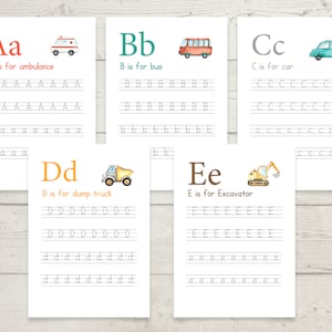 26 Alphabet Tracing Worksheets | Transport Design | Upper & Lowercase ...