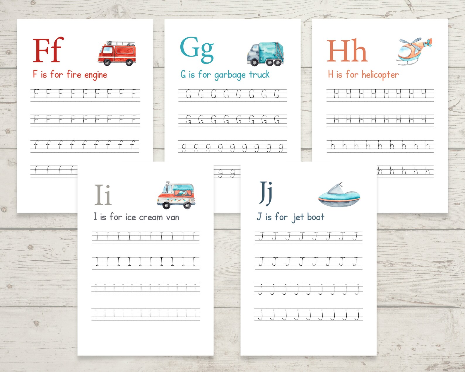 26 Alphabet Tracing Worksheets | Transport Design | Upper & Lowercase ...