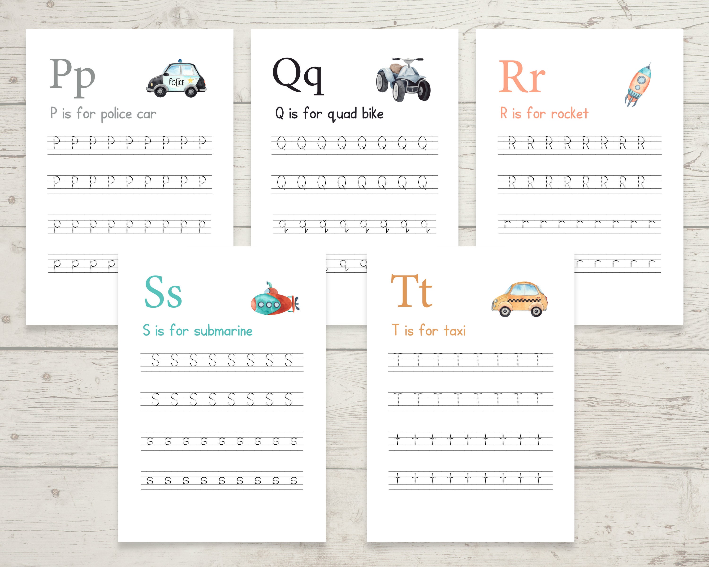 26 Alphabet Tracing Worksheets Transport Design Upper & Lowercase ...