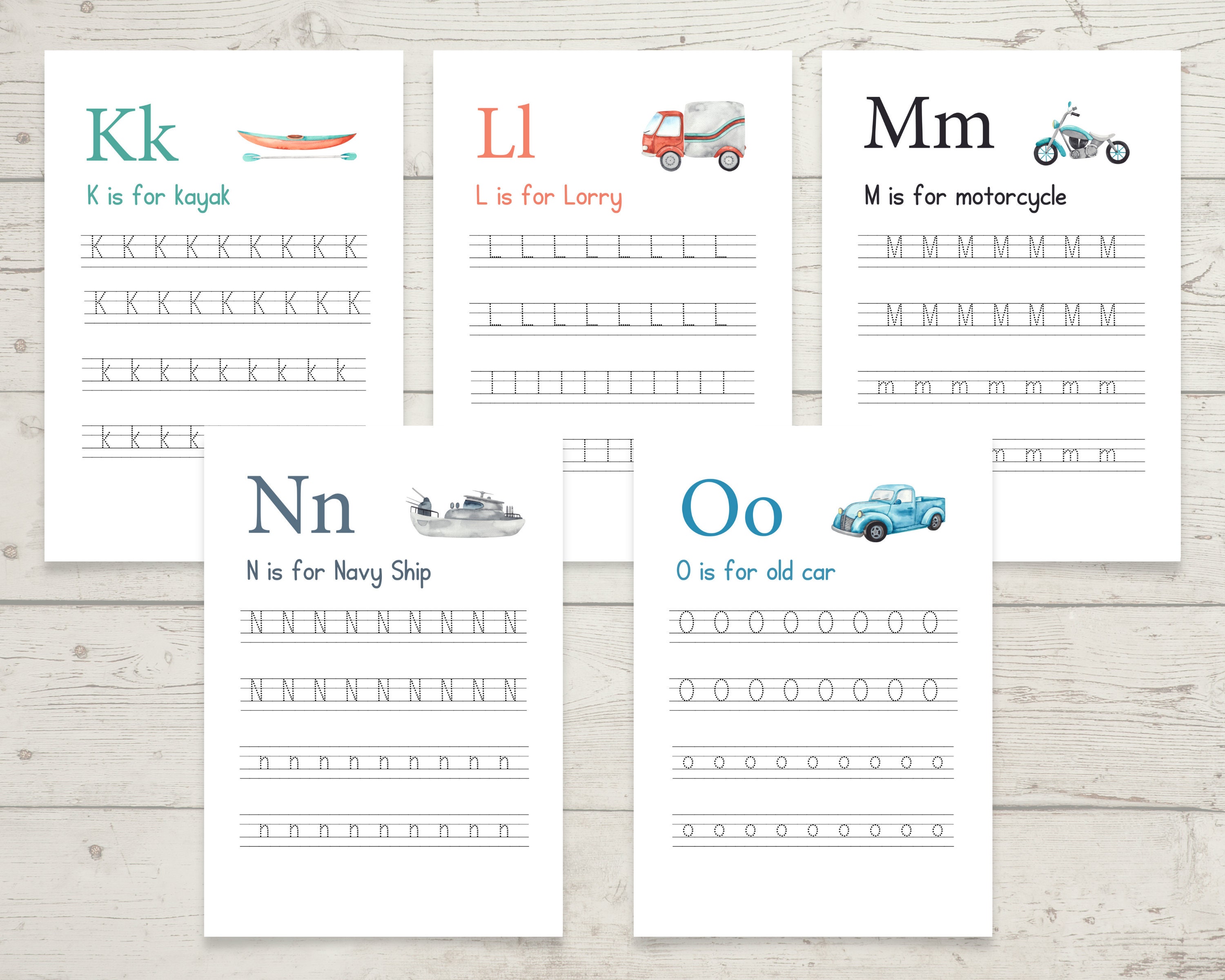 26 Alphabet Tracing Worksheets Transport Design Upper & Lowercase ...