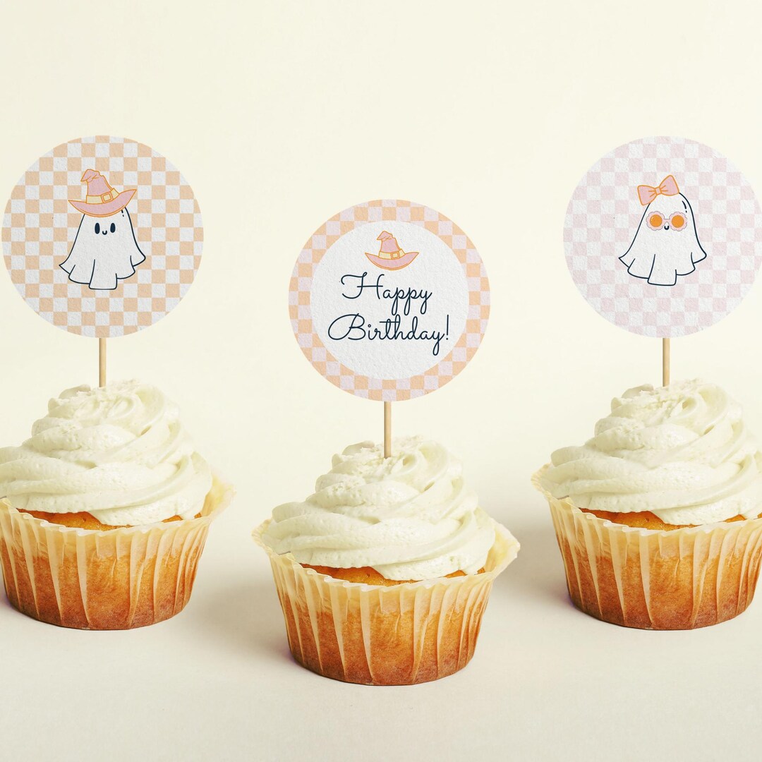 Cupcake Toppers, Instant Download, Groovy Halloween Party, Editable ...