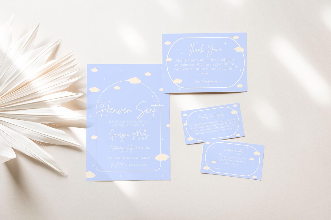 Cartes de remerciement pour baby shower Heaven Sent, thème nuage ...