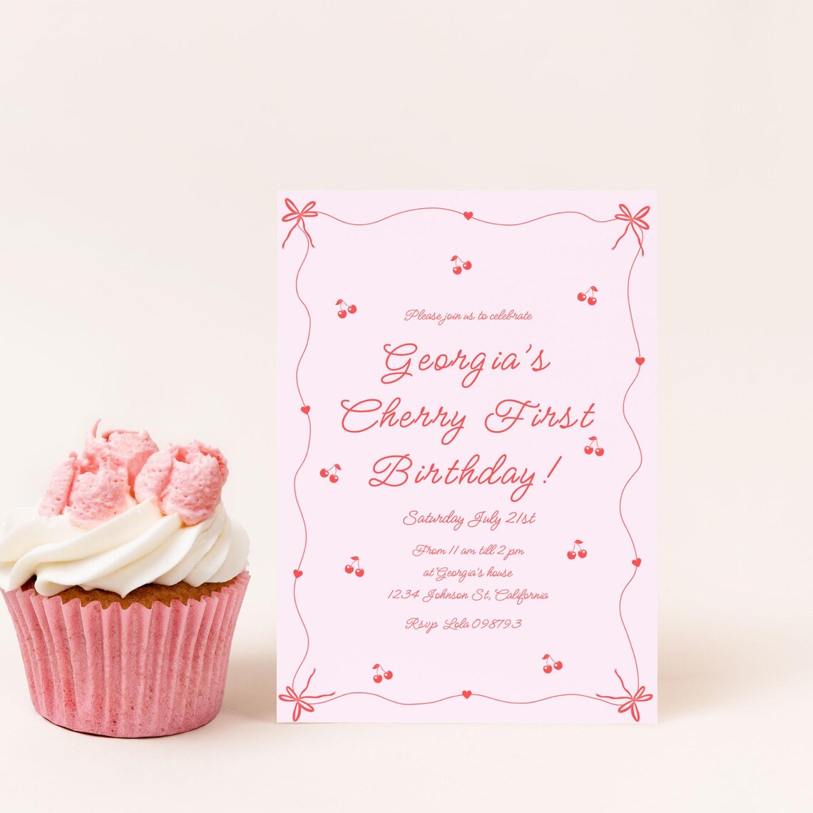 Cherry First Birthday Invite, Instant Download, Ma Cherie, 1st Birthday ...