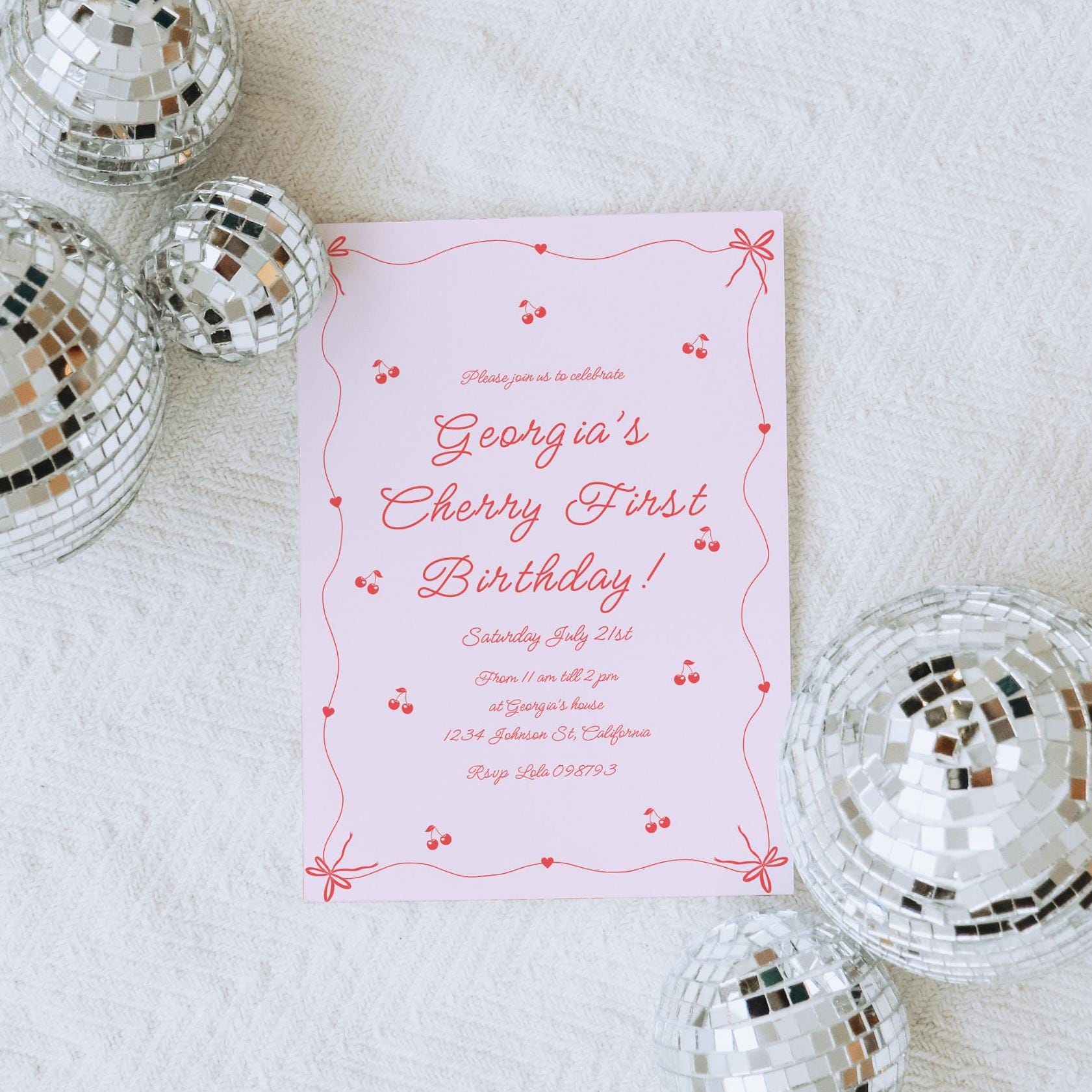 Cherry First Birthday Invite, Instant Download, Ma Cherie, 1st Birthday ...