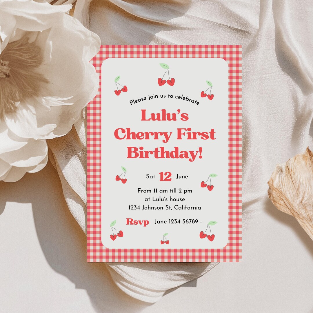 Cherry First Birthday Invitation INSTANT DOWNLOAD 1st Birthday Invite ...