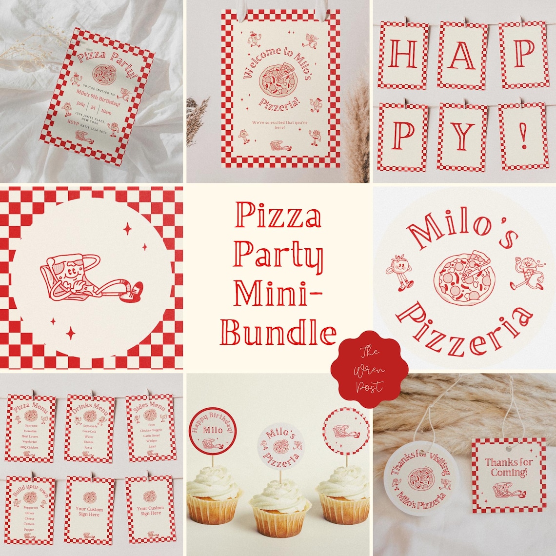 Italian Pizza Party Bundle, Editable Invitation, Banner (digital ...