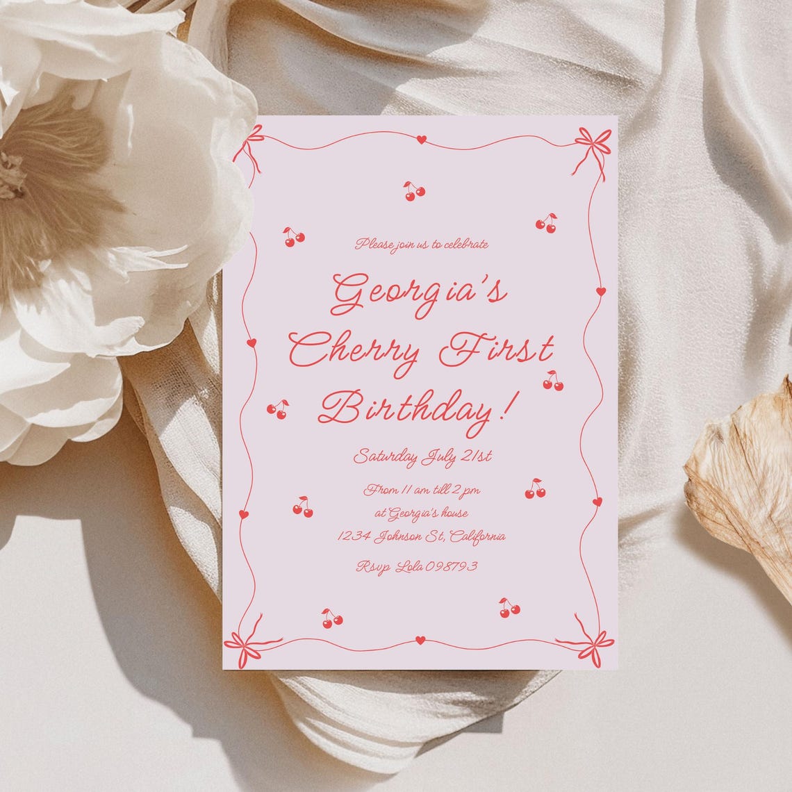 Cherry First Birthday Invite, Instant Download, Ma Cherie, 1st Birthday ...