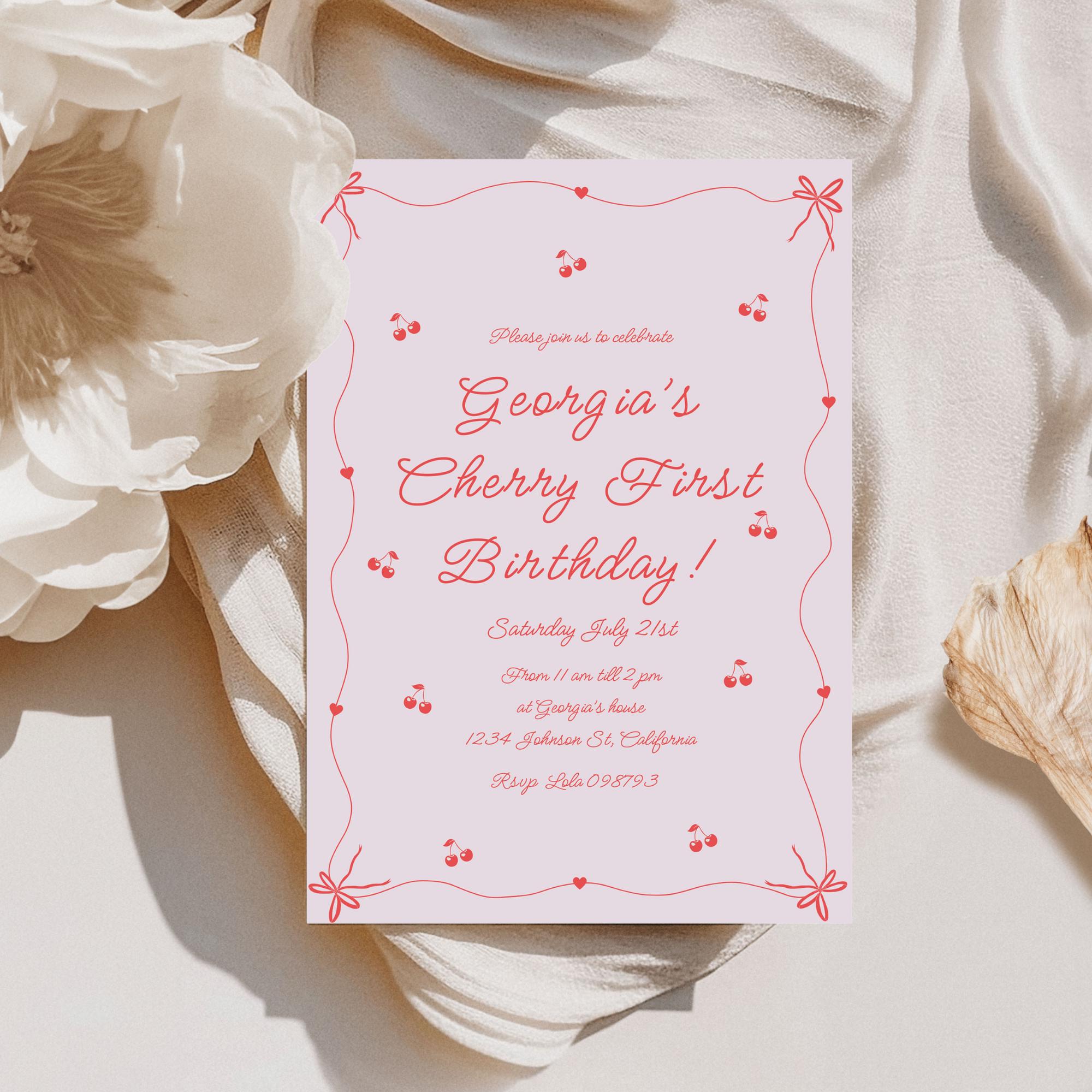 Cherry First Birthday Invite, Instant Download, Ma Cherie, 1st Birthday ...