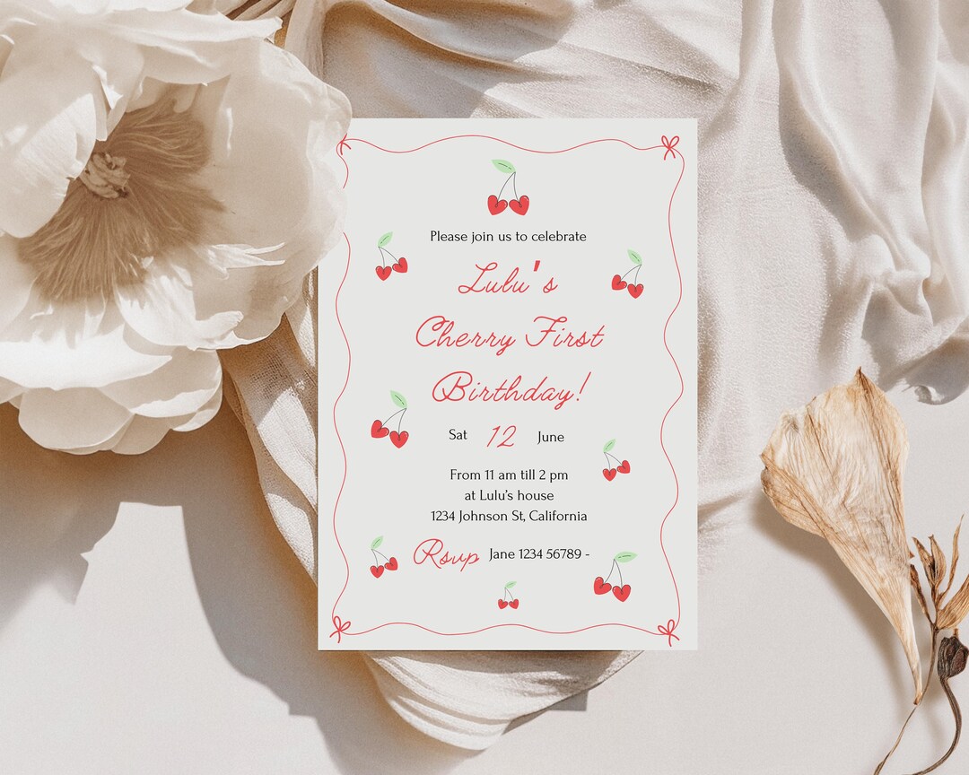 Cherry First Birthday Invitation, Ma Cherie, 1st Birthday Theme, Berry ...