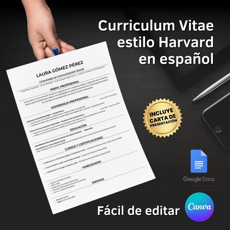 Harvard Style Resume Template | Editable Professional CV | ATS Ready ...