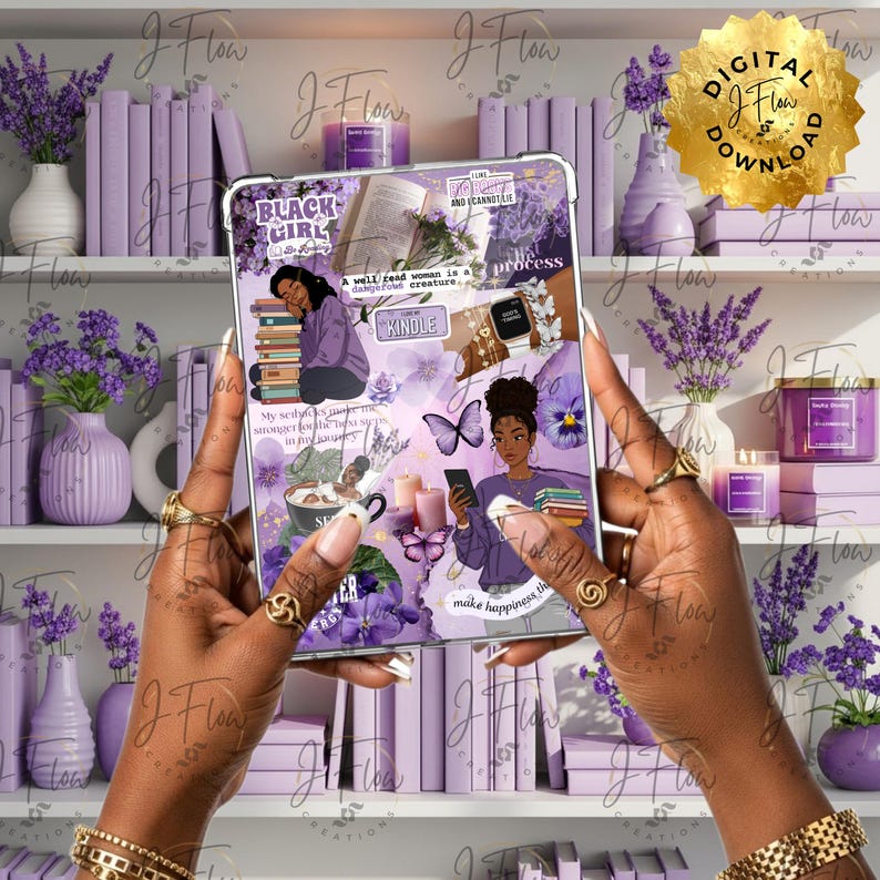 Purple Bookish Black Girl Printable Kindle Insert - DIGITAL DOWNLOAD - Etsy