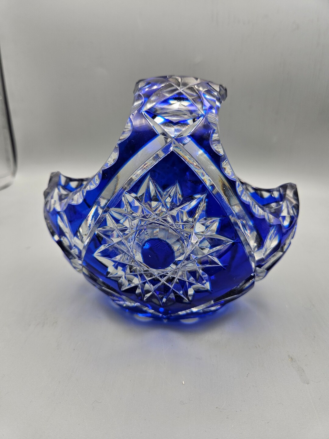 Cobalt Cut to Clear Heavy Lead Crystal Bohemian Glass Basket - Etsy