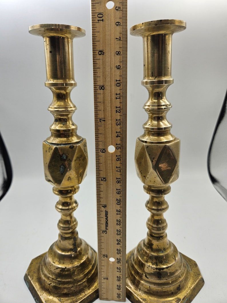 English Brass Diamond Princess Style Candlesticks - Etsy