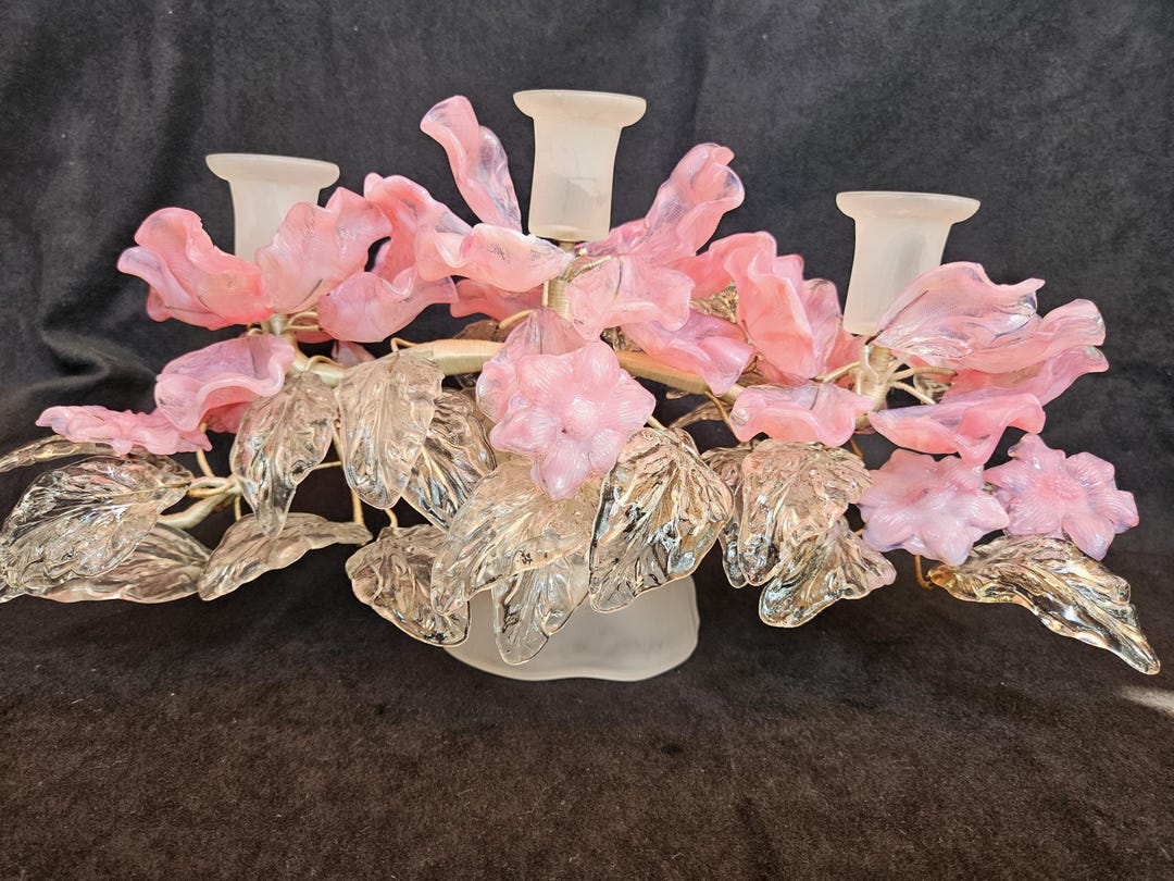 Ary Glass Flower Candleabra Pink Petals and Clear Glass Leaves ...