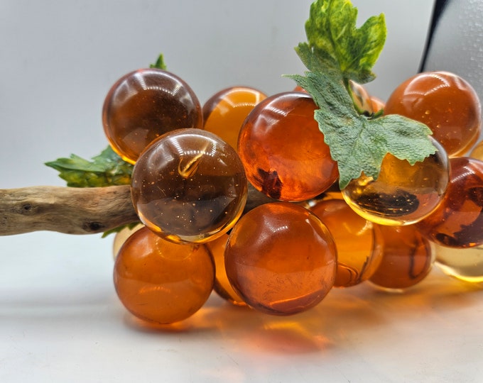 AMBER, Lucite, Grape Cluster, Wood Stem, Vintage, Kitchen Decor ...