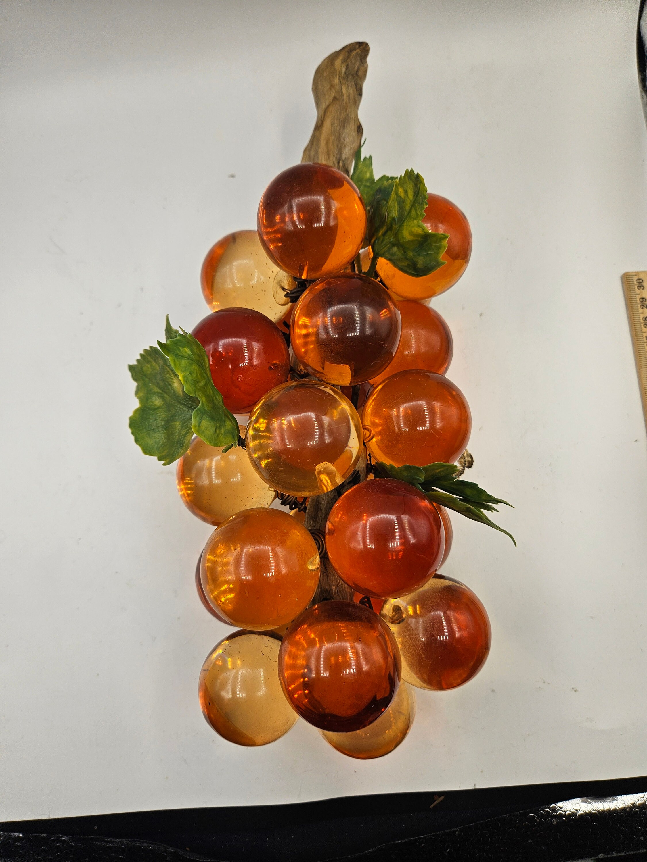 AMBER, Lucite, Grape Cluster, Wood Stem, Vintage, Kitchen Decor ...