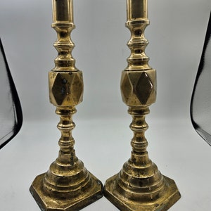 English Brass Diamond Princess Style Candlesticks - Etsy