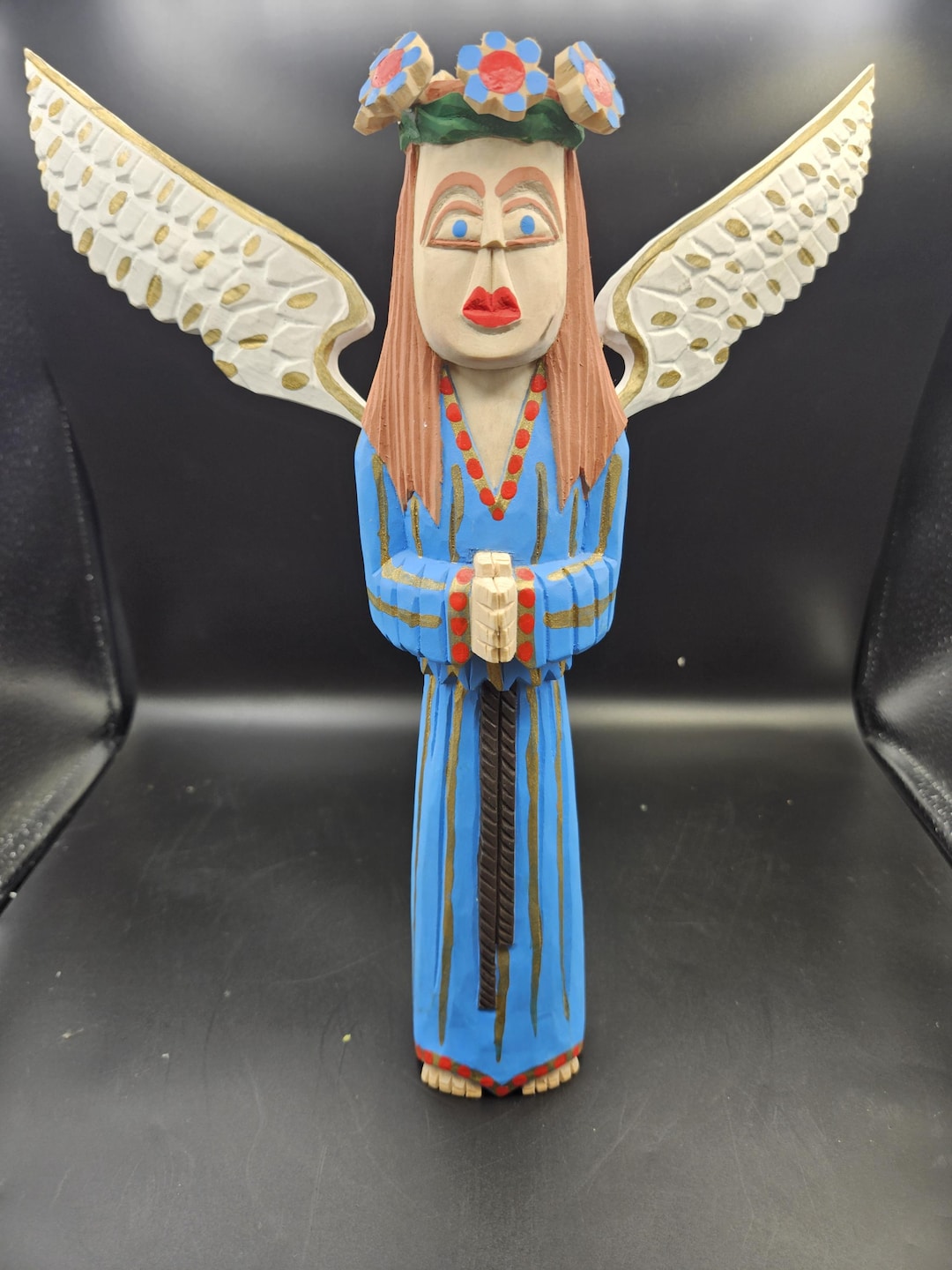 Polish Folk Art Hand Carved Wood & Painted Flower Angel Poland Jan ...