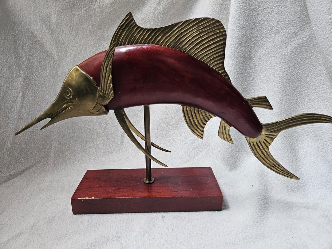 Vintage Mid Century Modern Frederick Cooper Style Brass Wood Marlin ...