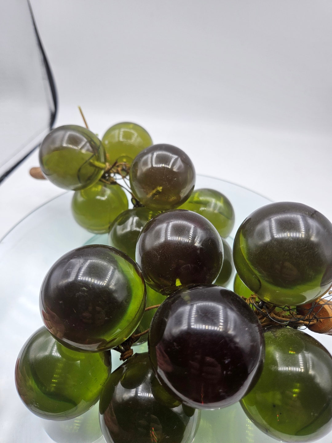 Two Small GREEN, Lucite, Grape Cluster, Wood Stem, Vintage, Kitchen ...