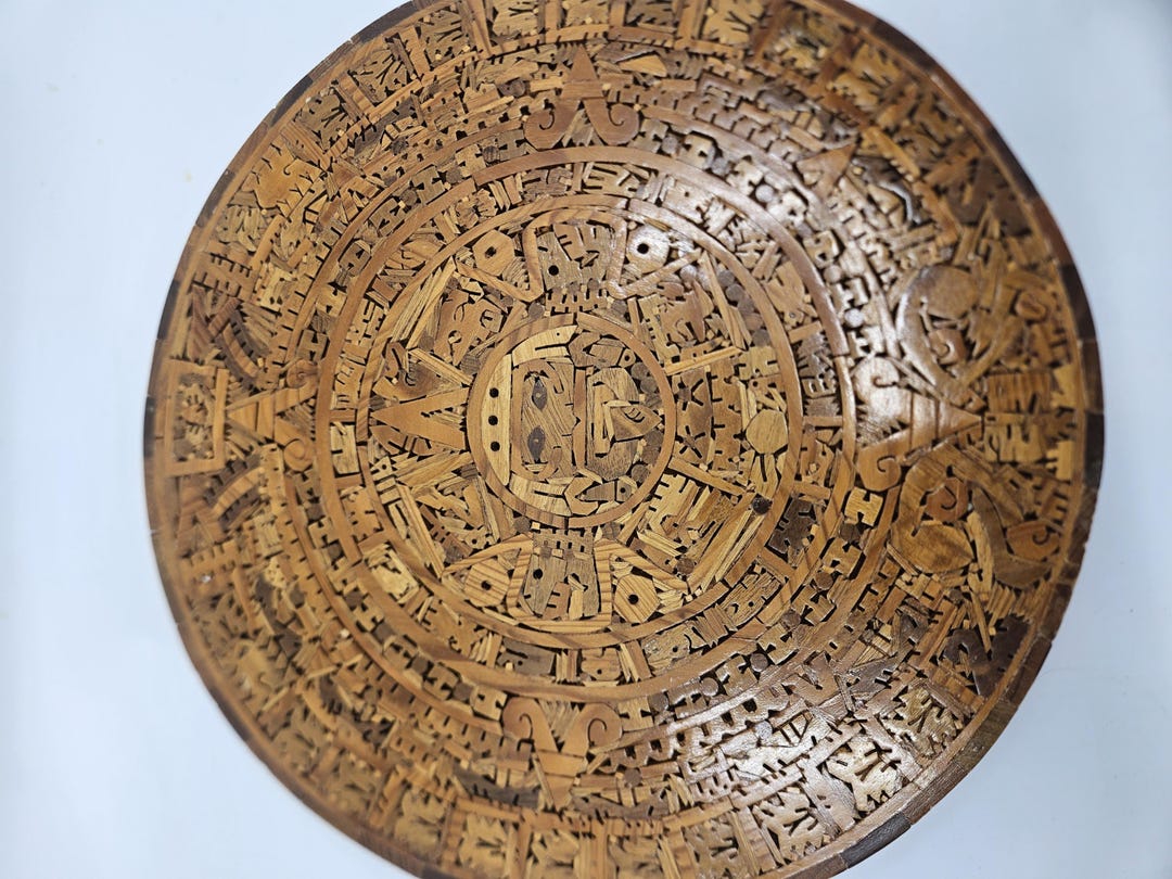 Aztec Mayan Inlaid Mosaic Wood Calendar - Etsy